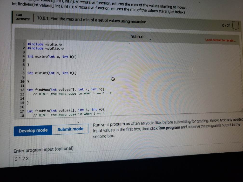Solved 10.8 Find the max and min of a set of values using | Chegg.com