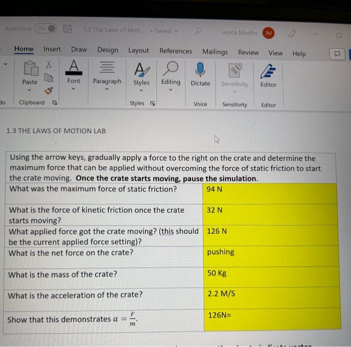 Solved Forces Sum of Forc Values Masses Speed Applied Force | Chegg.com