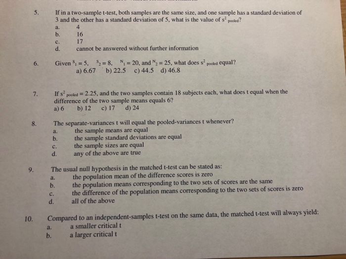 Solved If In A Two sample T test Both Samples Are The Same Chegg solved-if-in-a-two-sample-t-test-both-samples-are-the-same-chegg