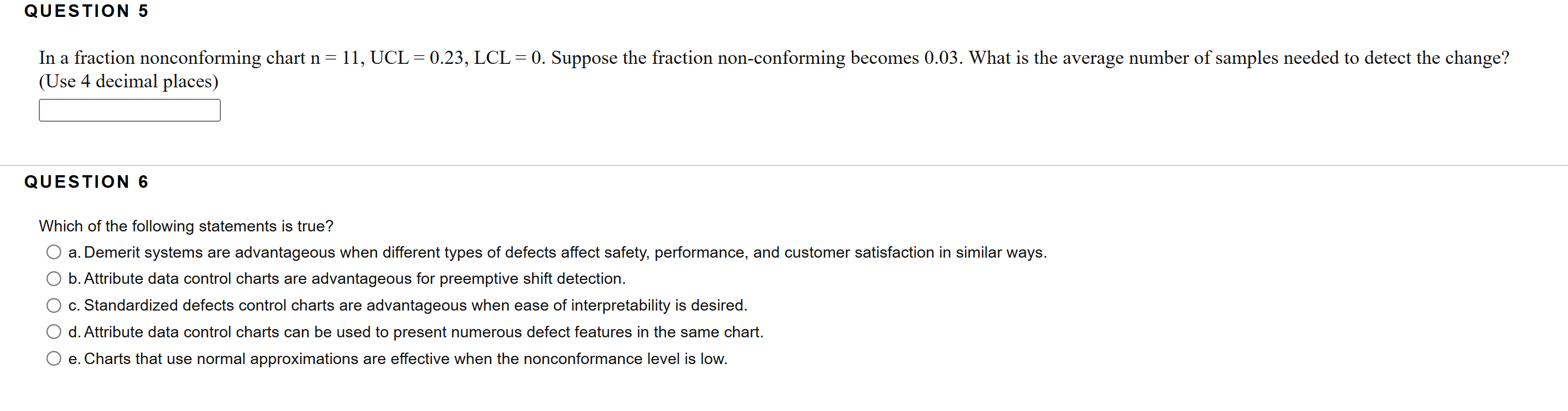 Solved by an EXPERT QUESTION 5In ﻿a fraction nonconforming chart | Chegg.com