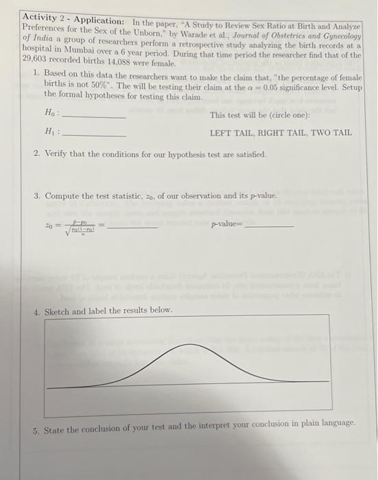 Solved Activity 2 - Application: In the paper, "A Study to | Chegg.com