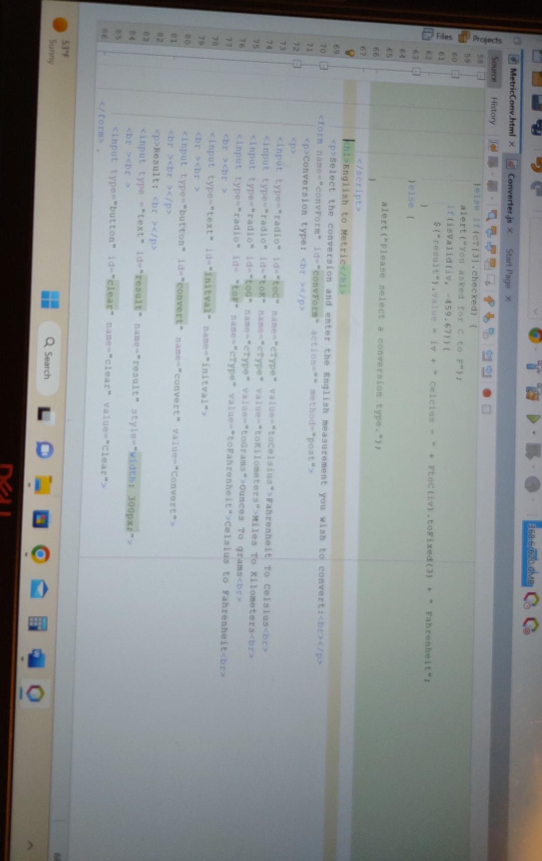 Solved 15265: Scripting Technologies Javascript: Metric | Chegg.com