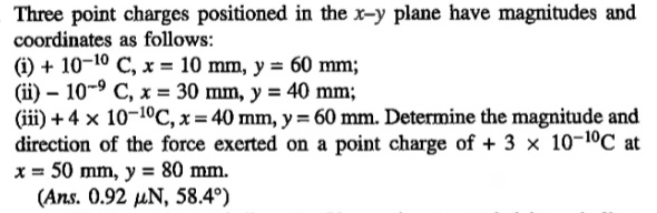 Solved Three point charges positioned in the x-y ﻿plane have | Chegg.com