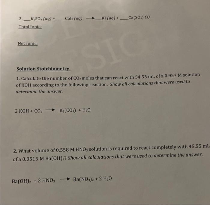 Solved Double Displacement Aqueous Reactions - Solubility | Chegg.com