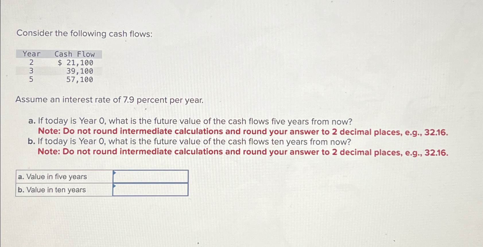 Solved Consider the following cash flows:\table[[Year,Cash | Chegg.com