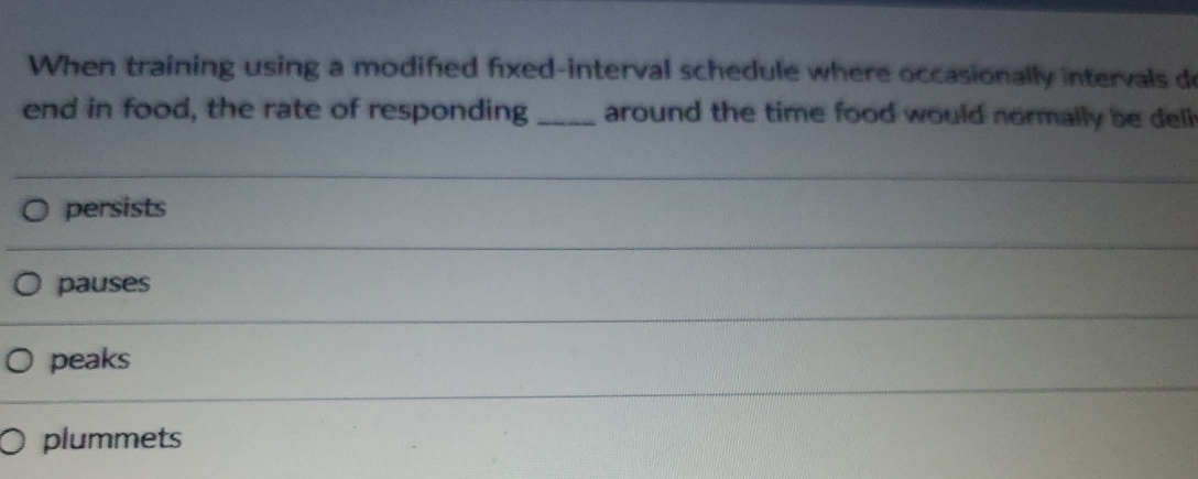 Solved When training using a modifed fixed-interval schedule | Chegg.com