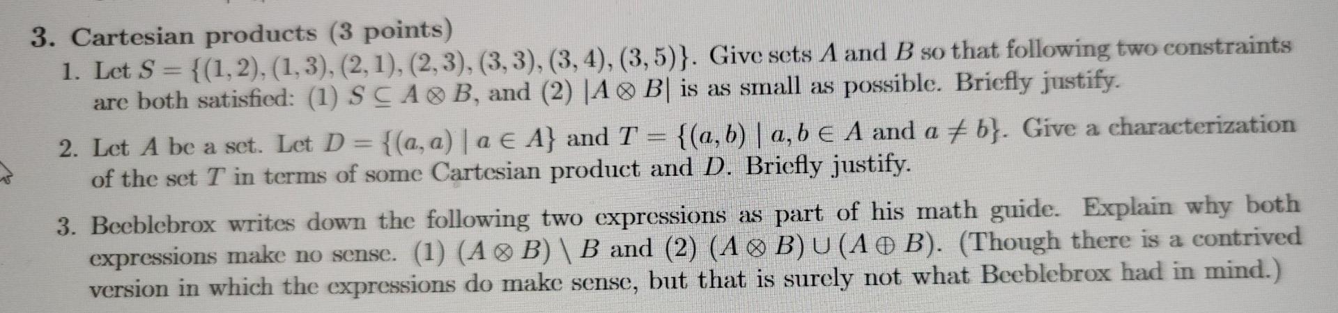 Solved 3. Cartesian products (3 points) 1. Let S = {(1,2), | Chegg.com