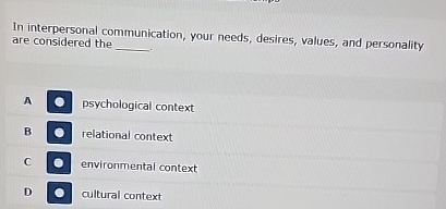 Solved In interpersonal communication, your needs, desires, | Chegg.com