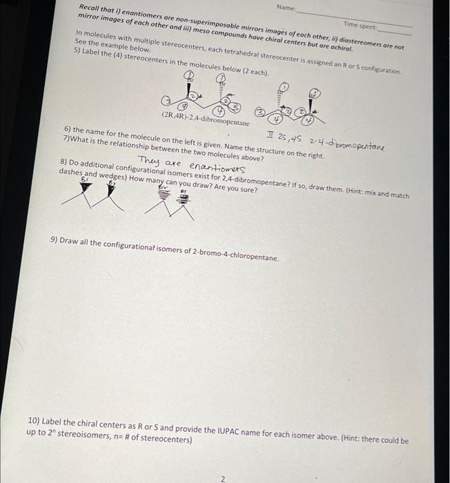 Solved Recall that i) enantiomers are non-superimposable | Chegg.com