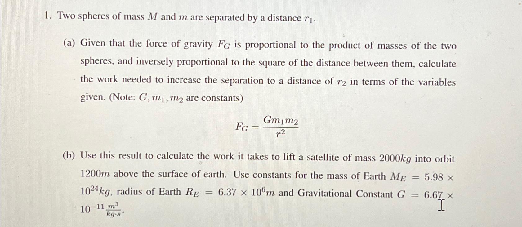 Solved Two spheres of mass M ﻿and m ﻿are separated by a | Chegg.com