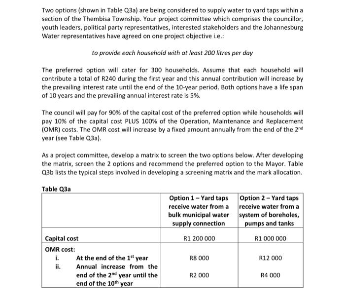 Solved Two options (shown in Table Q3a) are being considered | Chegg.com