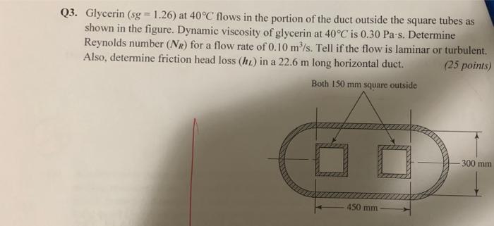 Solved 3. Glycerin (sg=1.26) at 40∘C flows in the portion of | Chegg.com