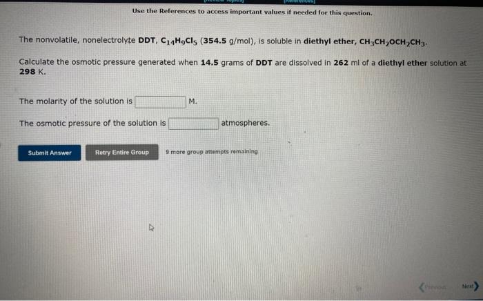 Solved The nonvolatile, nonelectrolyte DDT, C14H9Cl5(354.5 | Chegg.com