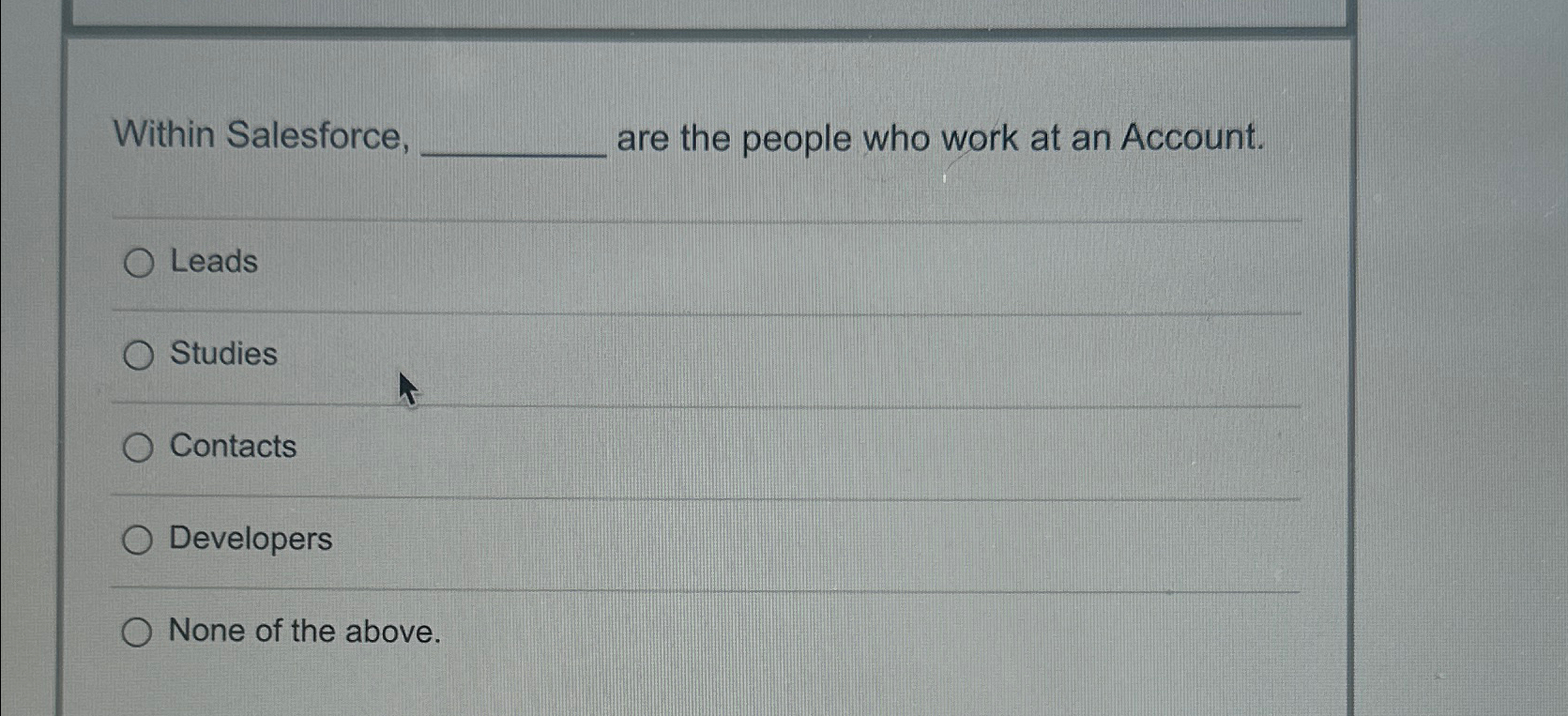 Solved Within Salesforce, are the people who work at an | Chegg.com