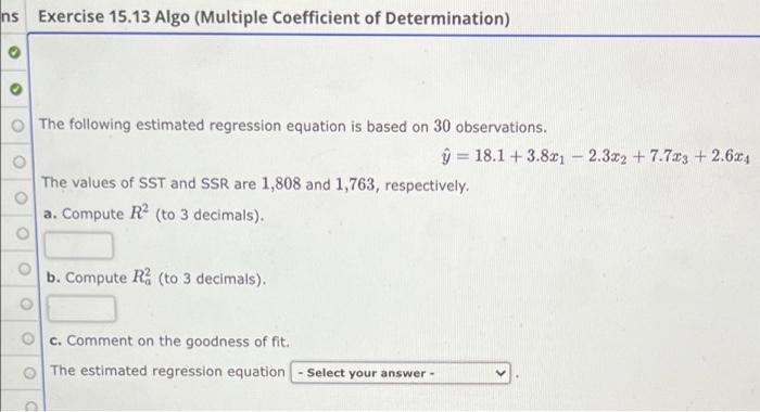 Solved ns Exercise 15.13 Algo (Multiple Coefficient of | Chegg.com