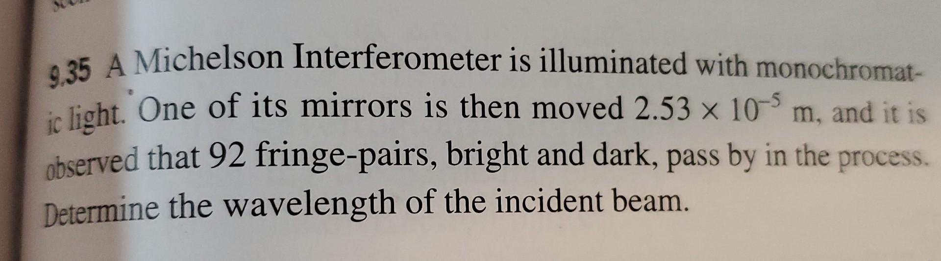 Solved 9.35 A Michelson Interferometer is illuminated with | Chegg.com
