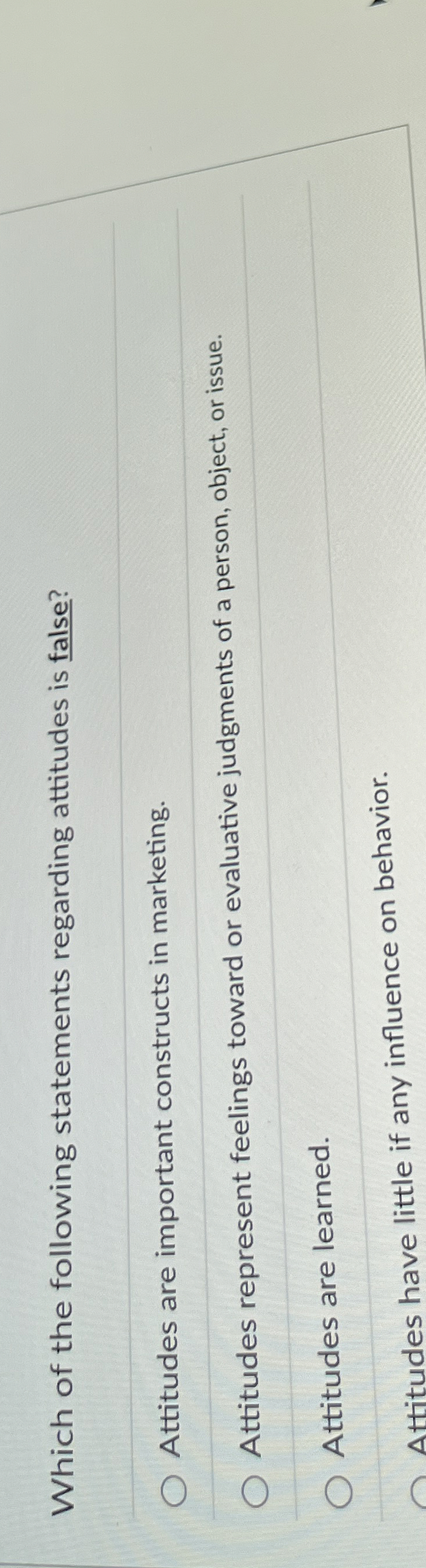 Solved Which of the following statements regarding attitudes | Chegg.com