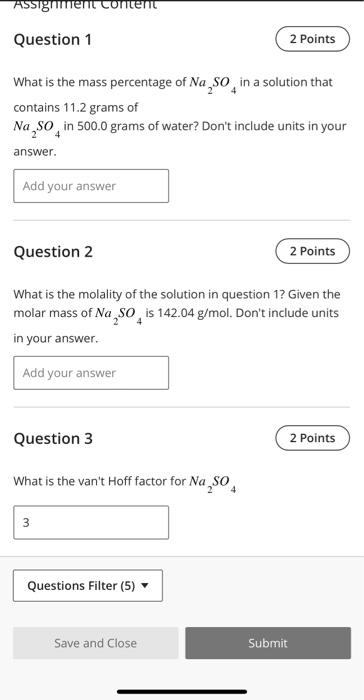 Solved What is the mass percentage of Na2SO4 in a solution | Chegg.com