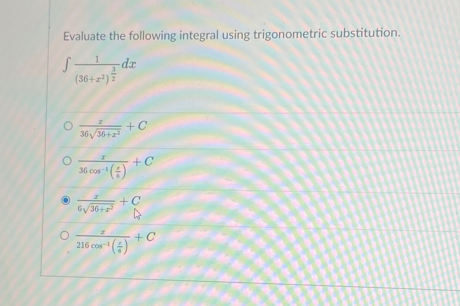 Solved Evaluate the following integral using trigonometric | Chegg.com