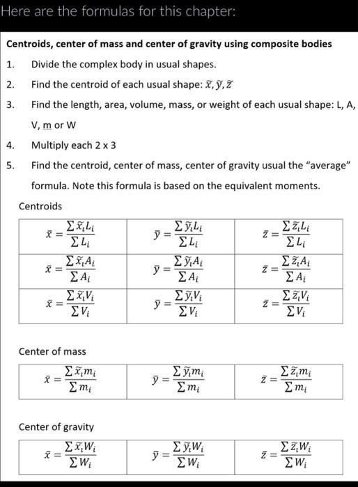 Solved Here are the formulas for this chapter: Centroids, | Chegg.com