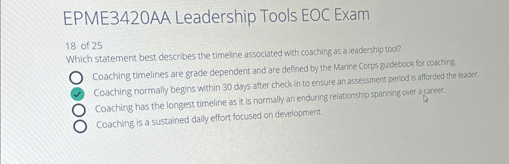 Solved EPME3420AA Leadership Tools EOC Exam18 ﻿of 25Which | Chegg.com