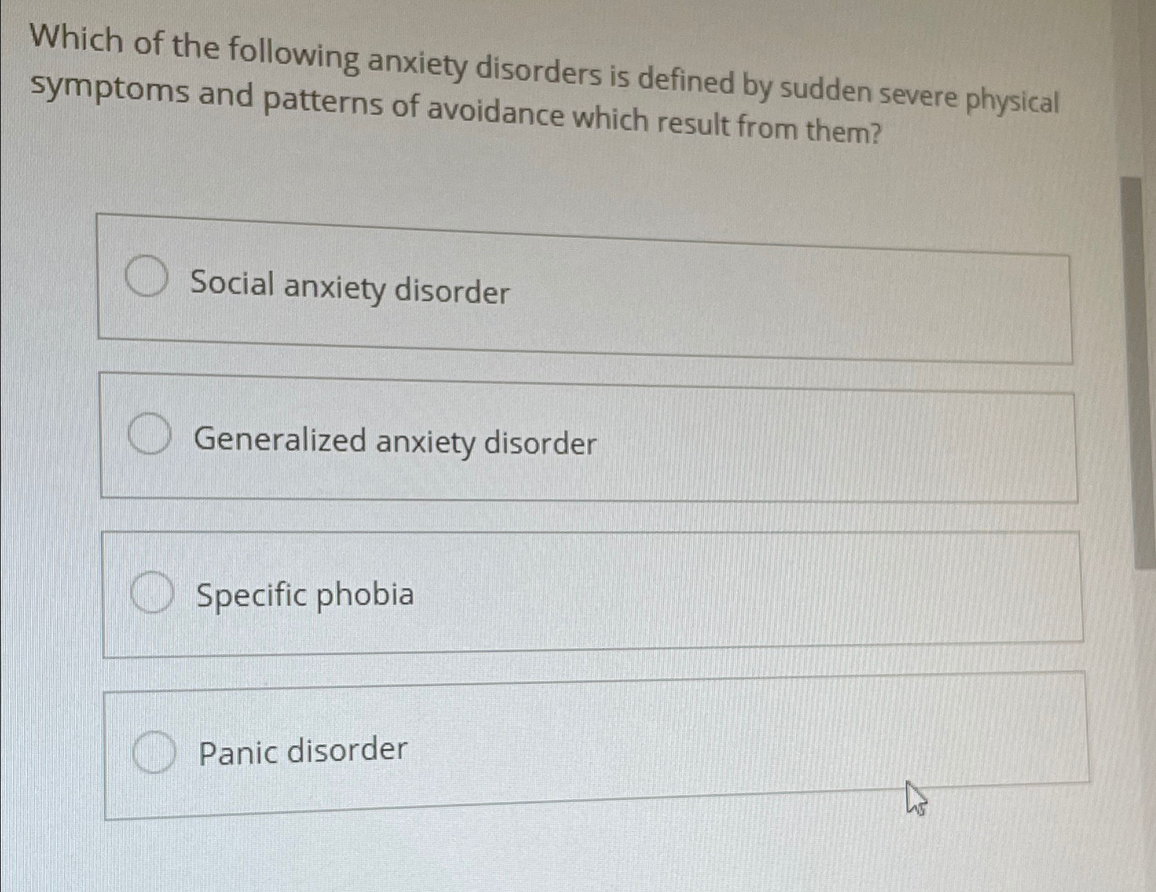 Solved Which of the following anxiety disorders is defined | Chegg.com