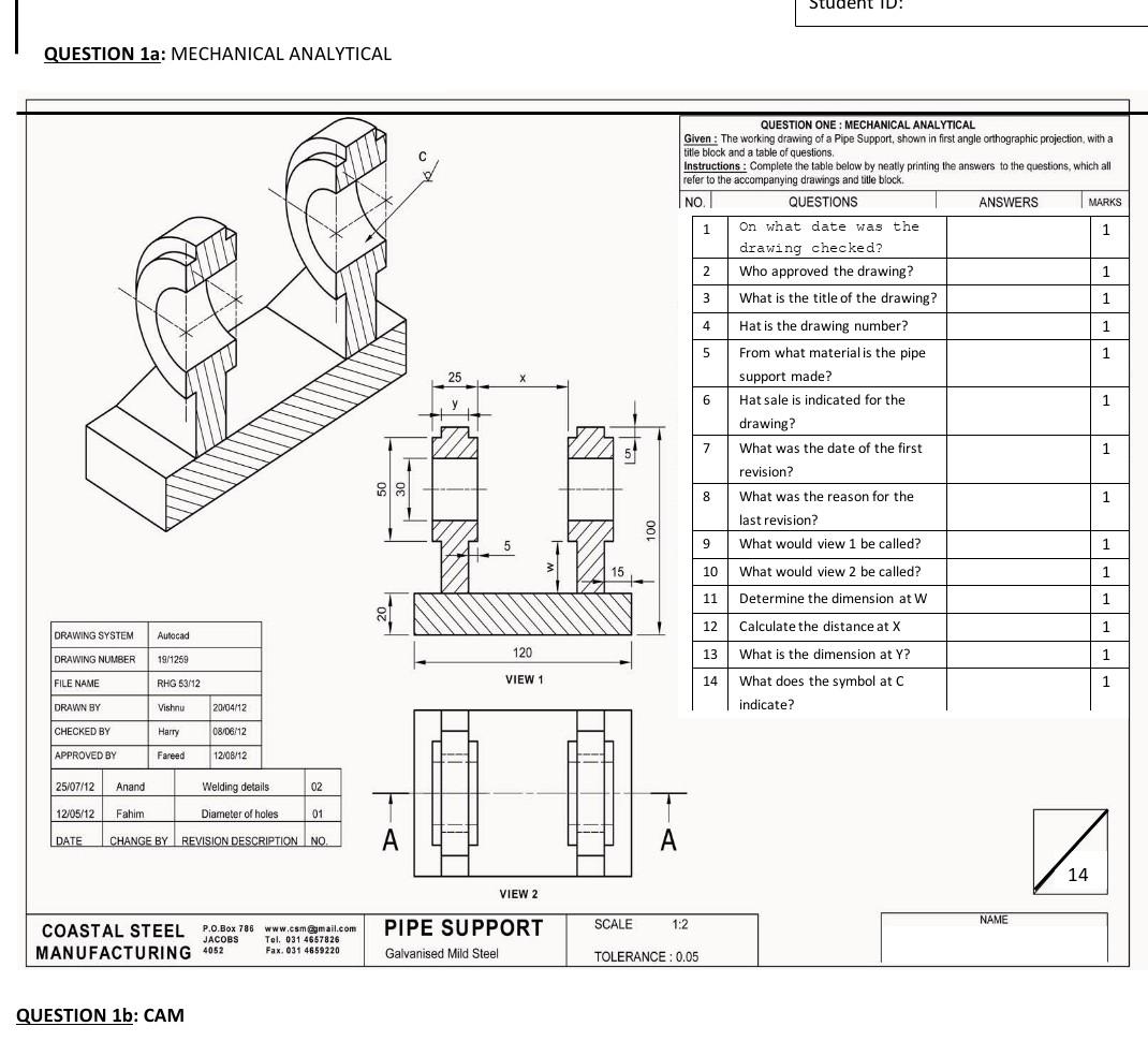 Solved Student ID: QUESTION la: MECHANICAL ANALYTICAL 25 у | Chegg.com