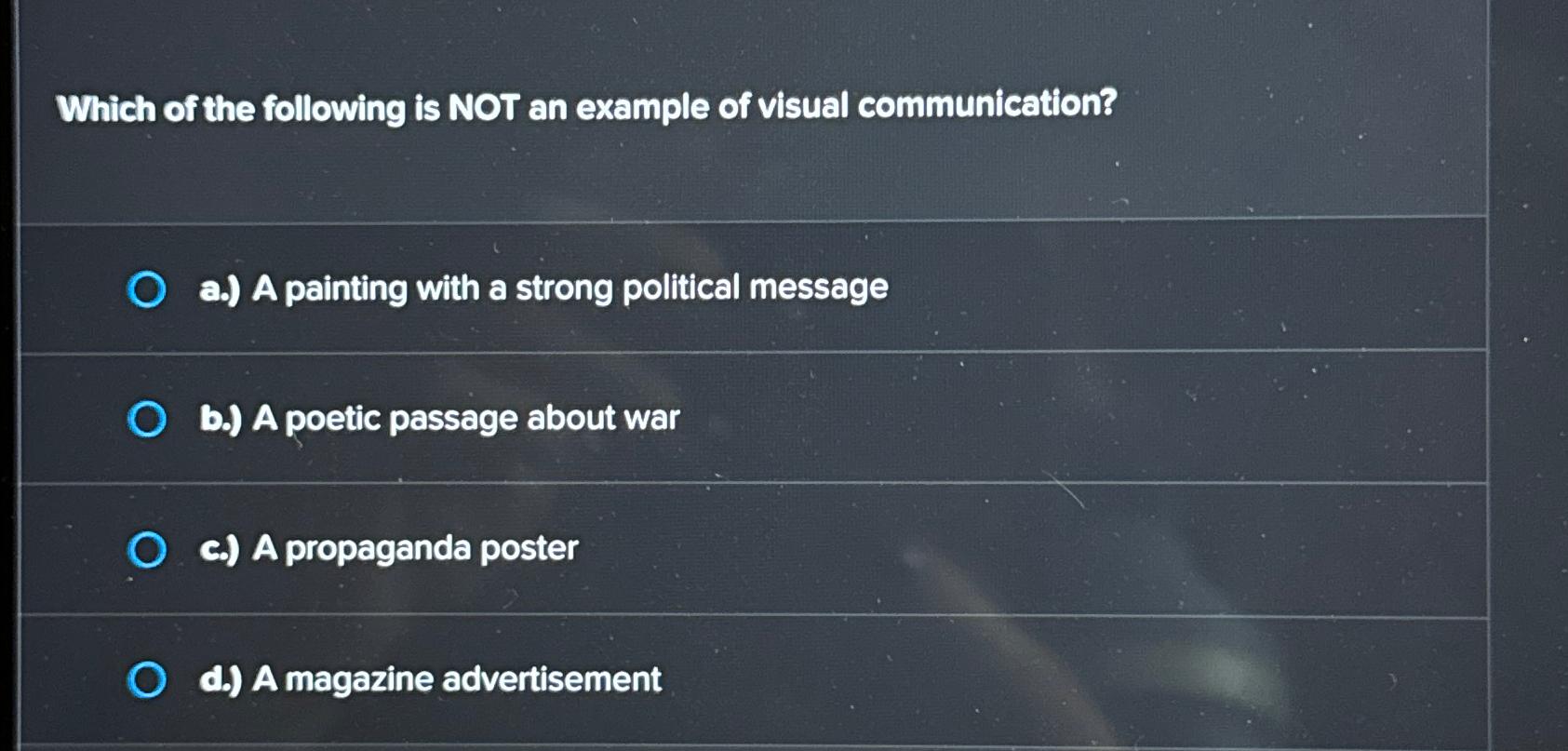 Solved Which of the following is NOT an example of visual | Chegg.com