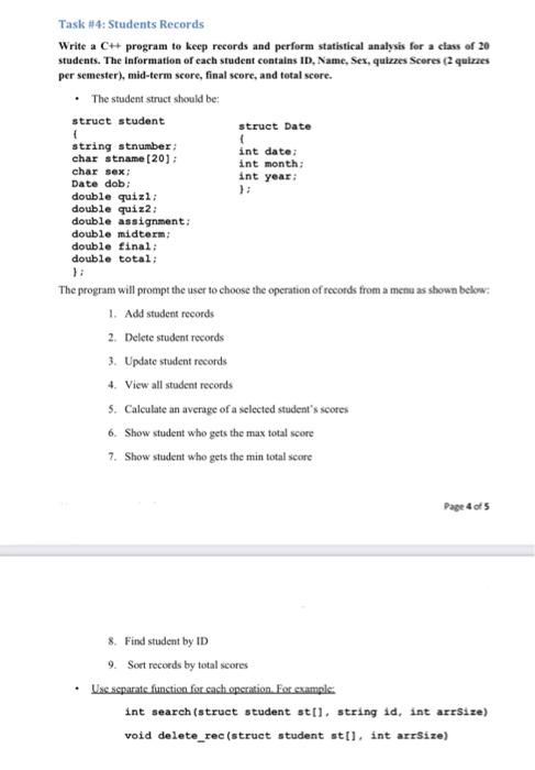 Solved Task #4: Students Records Write a C++ program to keep | Chegg.com