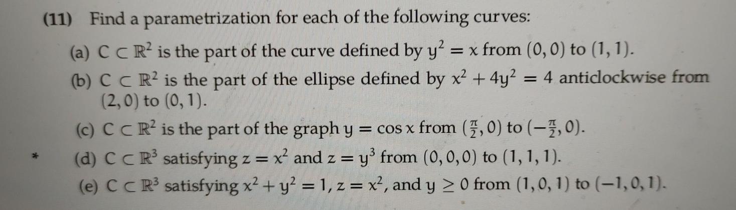 Solved 11 Find A Parametrization For Each Of The Following