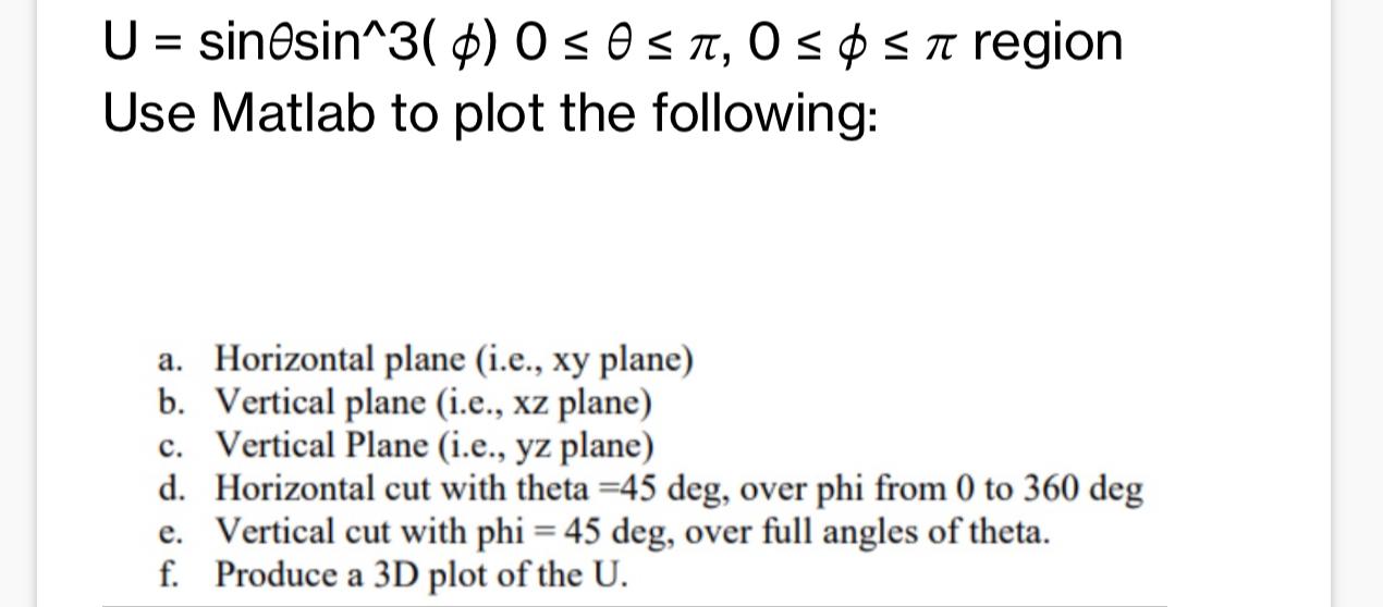 Solved U=sinθsin???3(φ)0≤θ≤π,0≤φ≤π ﻿region Use Matlab to | Chegg.com