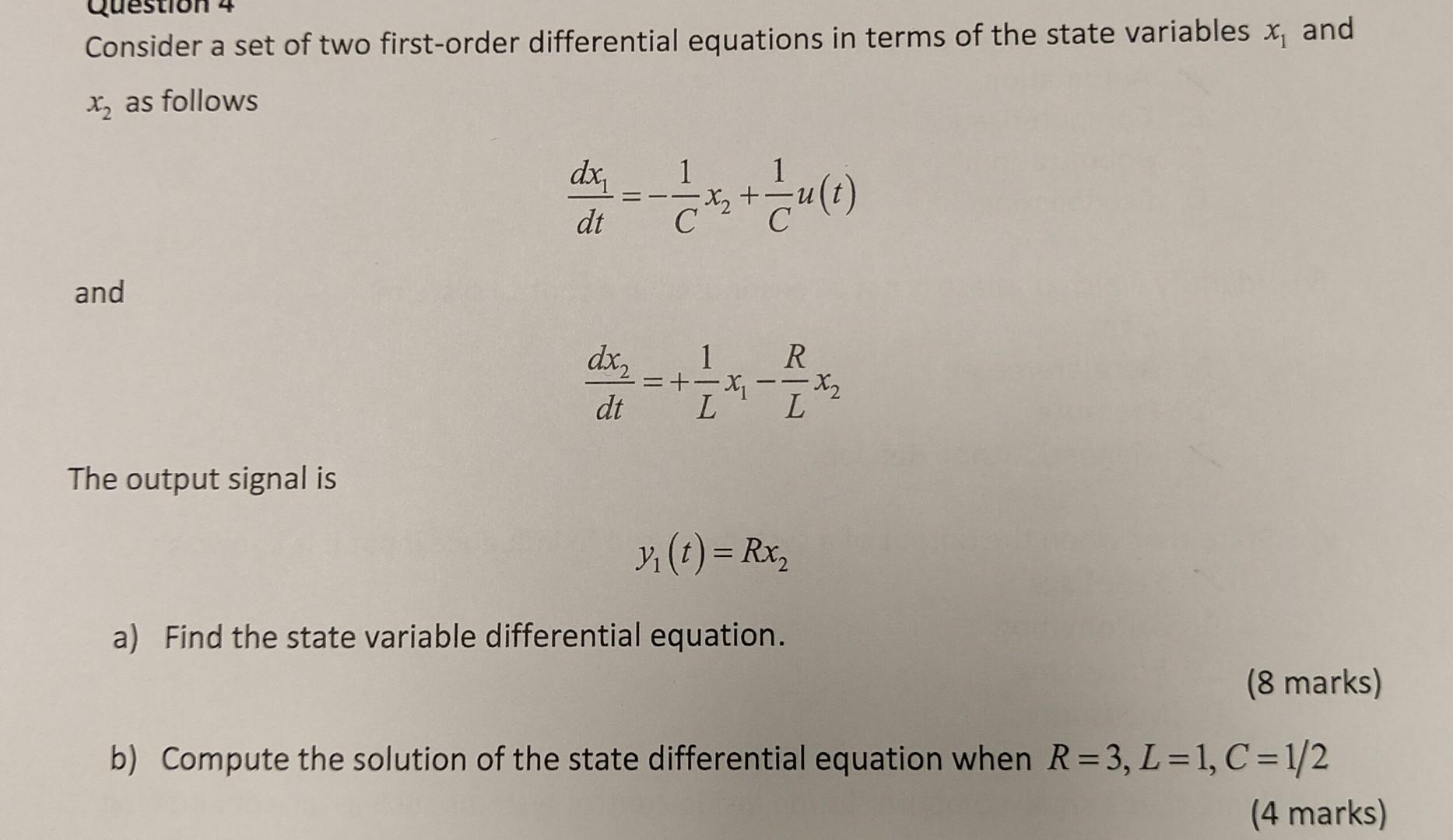 Solved Consider a set of two first-order differential | Chegg.com