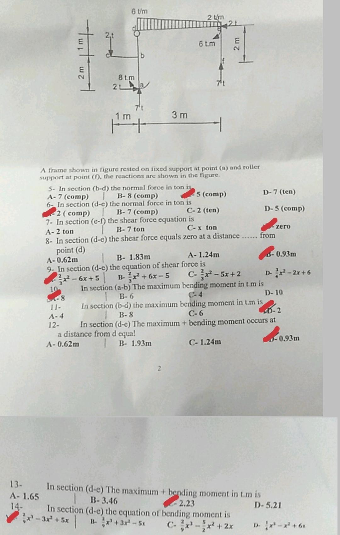 Solved please answer all parts with explanations A frame | Chegg.com