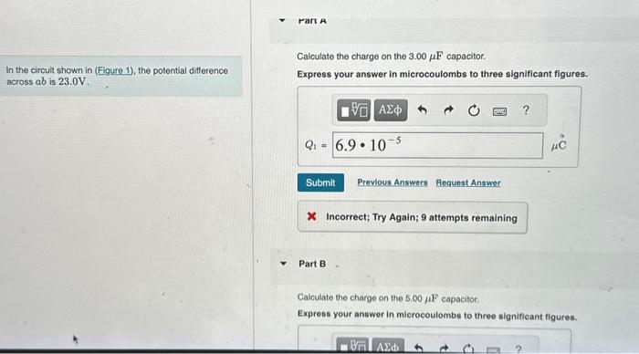 Solved Calculate the charge on the 3.00μF capacitor. In the | Chegg.com