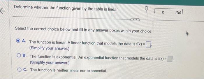 Solved Determine whether the function given by the table is | Chegg.com