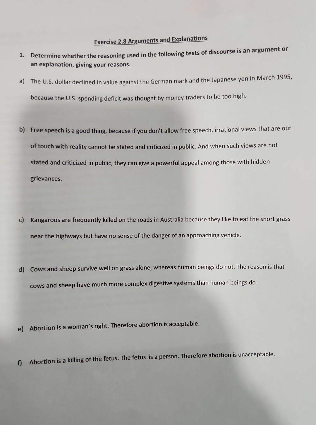 Exercise 2.8 Arguments and Explanations 1. Determine | Chegg.com