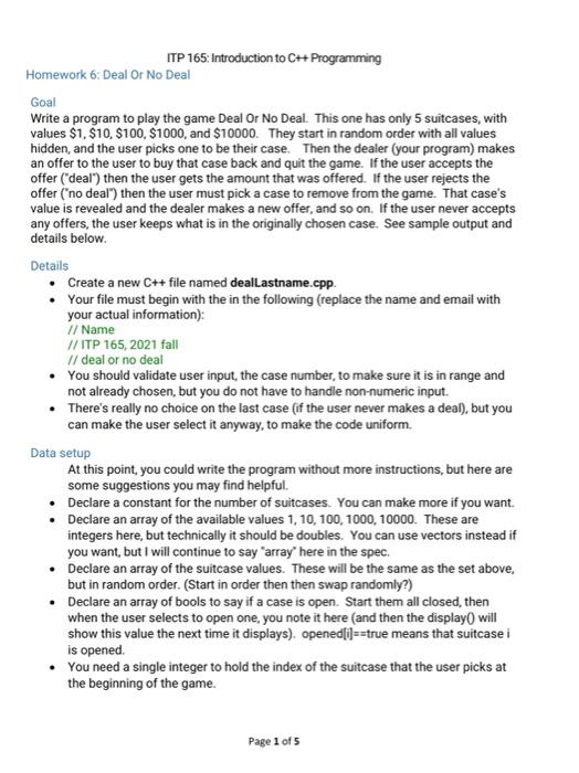 Solved ITP 165: Introduction to C++ Programming Homework 6: | Chegg.com
