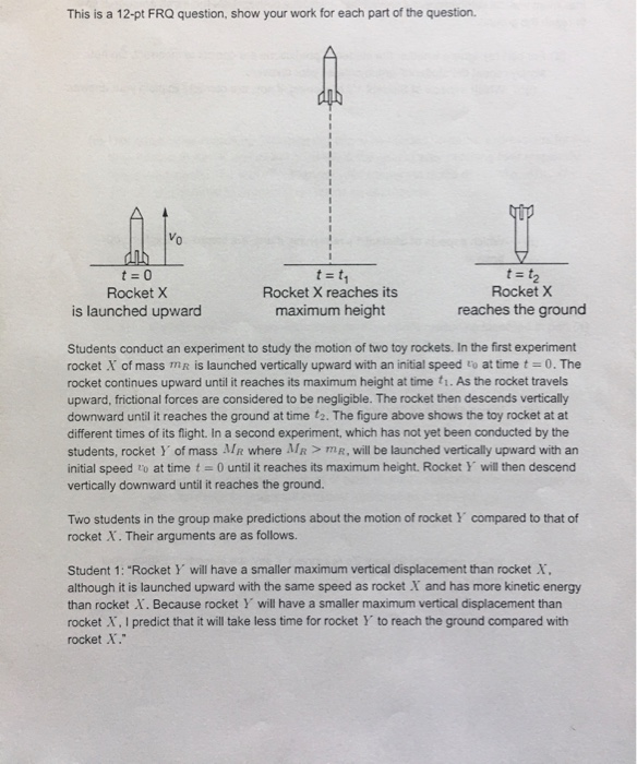 Solved This is a 12-pt FRQ question, show your work for each | Chegg.com