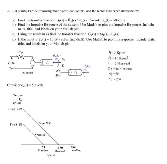 2- (20 points) For the following motor-gear-load | Chegg.com