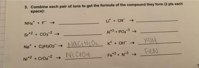 Solved 3. Combine each pair of ions to get the formula of | Chegg.com