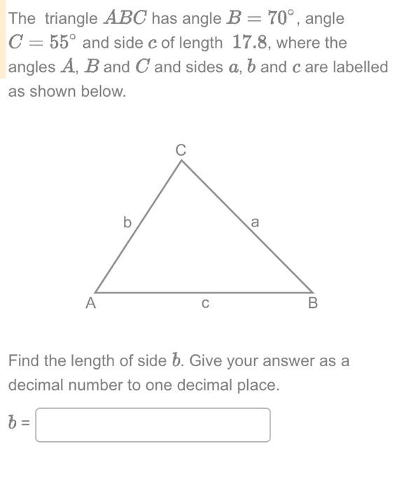 Solved The triangle ABC has angle B=70∘, angle C=55∘ and | Chegg.com