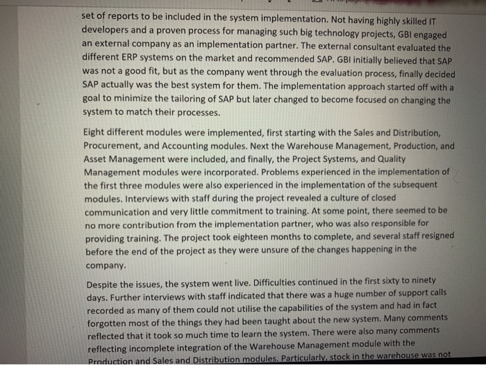 CASE STUDY - Global Bike Incorporated GBI Background | Chegg.com