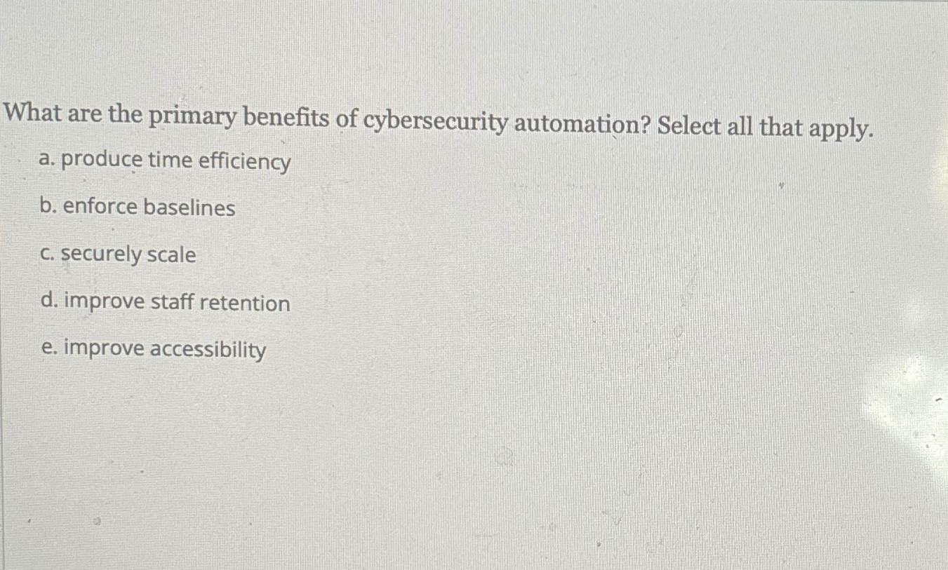 Solved What are the primary benefits of cybersecurity | Chegg.com