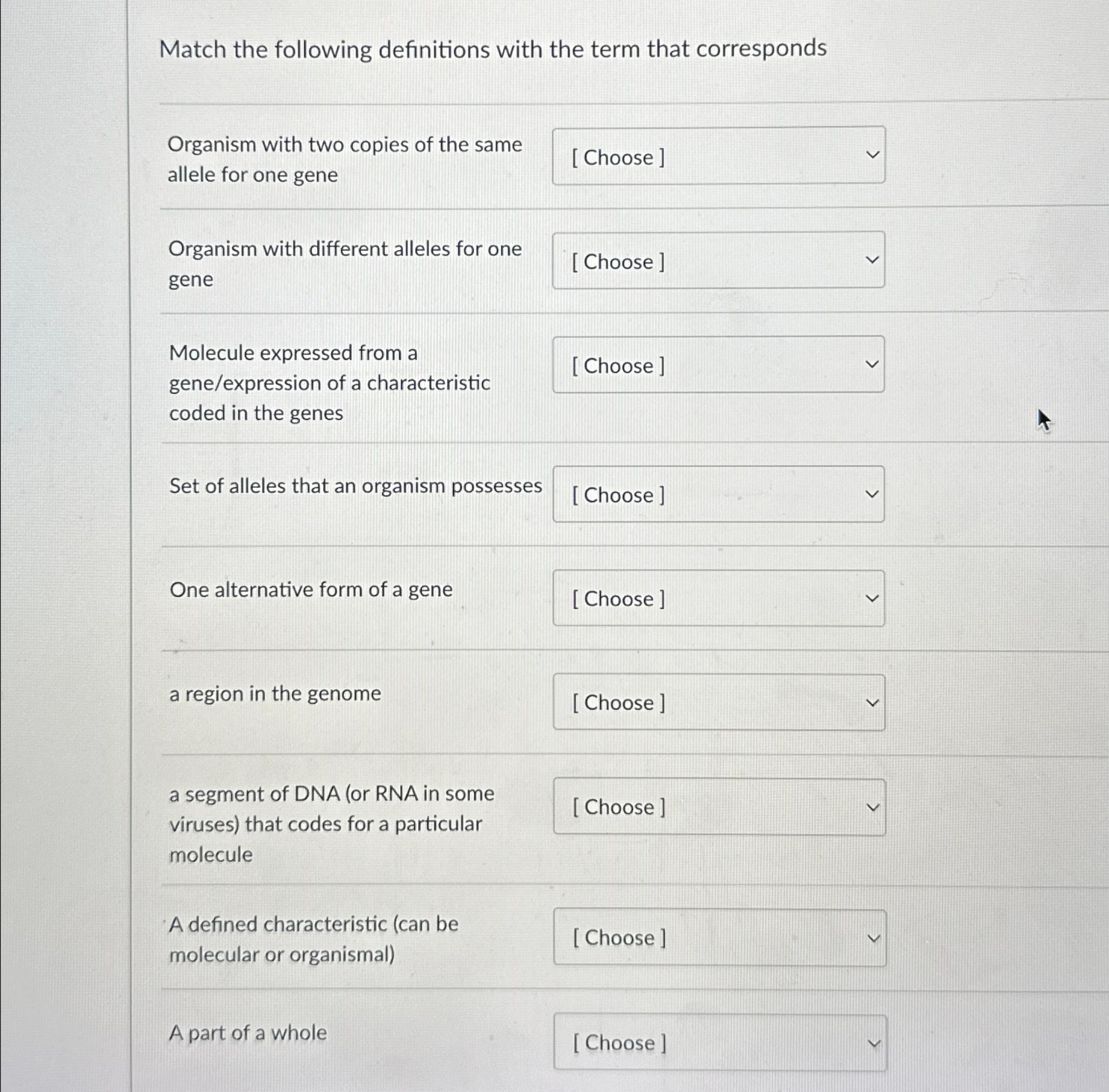 Solved Match the following definitions with the term that | Chegg.com