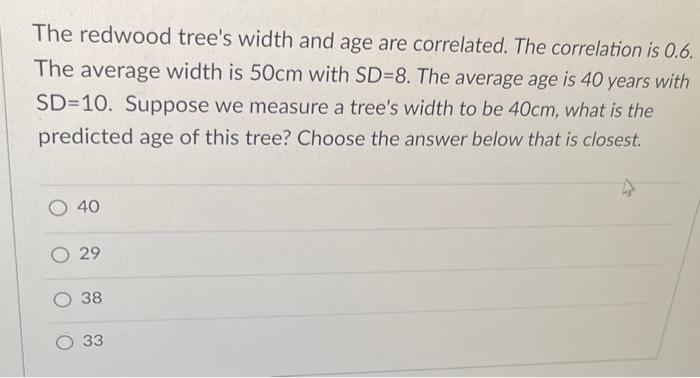 Solved The redwood tree's width and age are correlated. The | Chegg.com