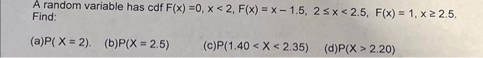 Solved A random variable has cdf | Chegg.com