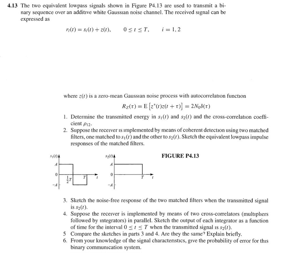 Solved 4.13 The two equivalent lowpass signals shown in | Chegg.com
