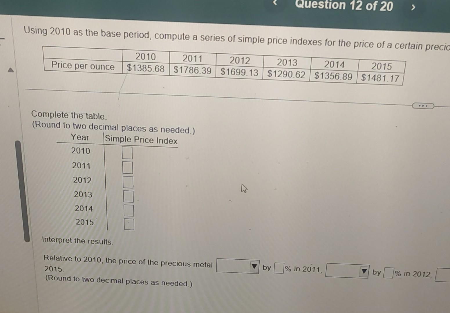 Solved Using 2010 as the base period, compute a series of | Chegg.com