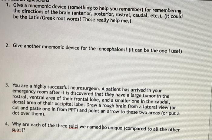 1. Give a mnemonic device (something to help you | Chegg.com