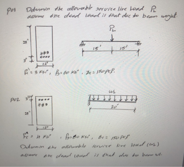 Solved por Determin the allowable service live Load R assume | Chegg.com